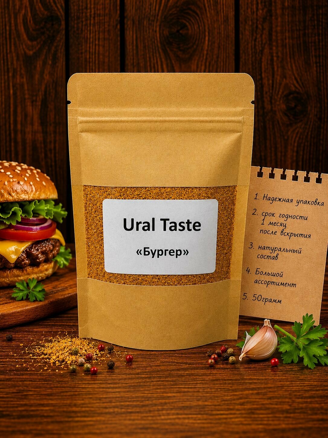 Приправа Ural Taste "Бургер", 50 г, натуральный продукт, без ГМО — фото 1