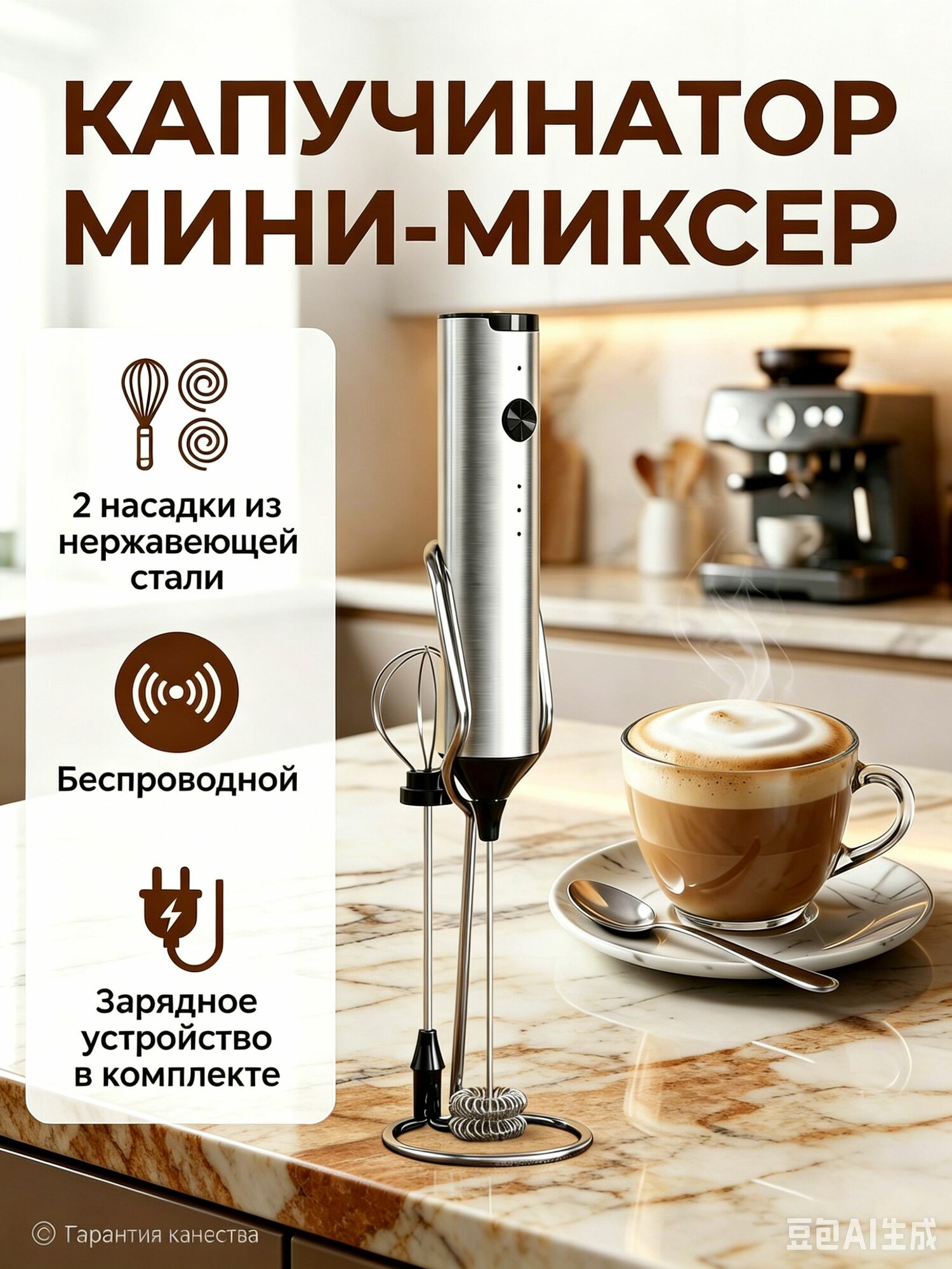 Электрическая кофемашина для приготовления капучино и вспениватель молока из пищевой нержавеющей стали