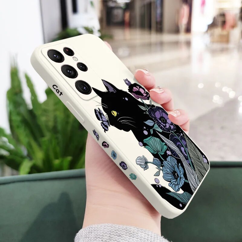 Чехол Galaxy S23 "Кошка в цветах", белый