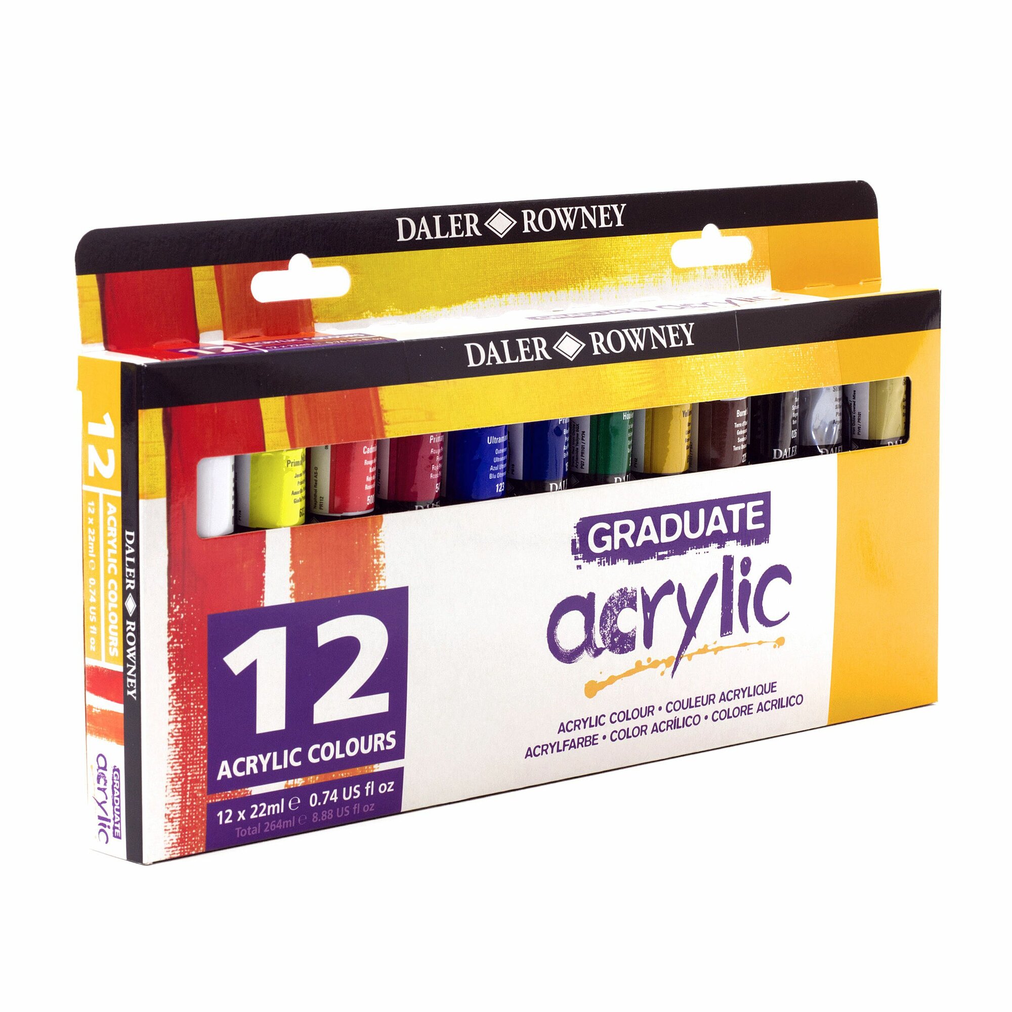 Daler Rowney GRADUATE краски акриловые художественные, набор 12 цветов по 22 мл, D123900012
