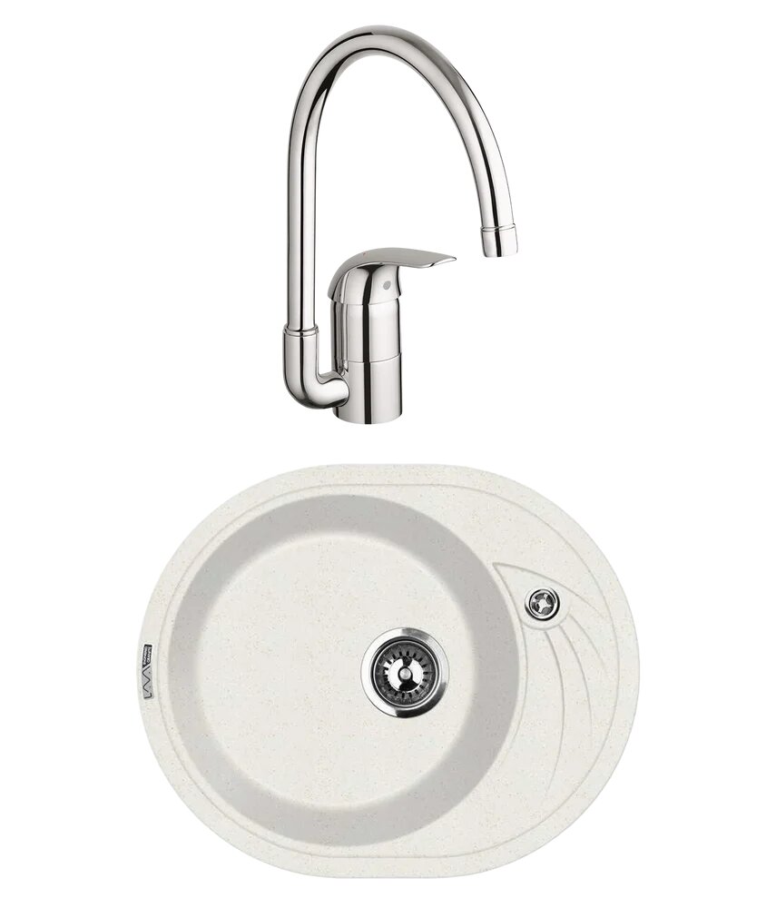 Комплект Мойка Lava E1. LAT 57x46, латте, кварц / Смеситель Grohe Euroeco 32752000 глянцевый хром
