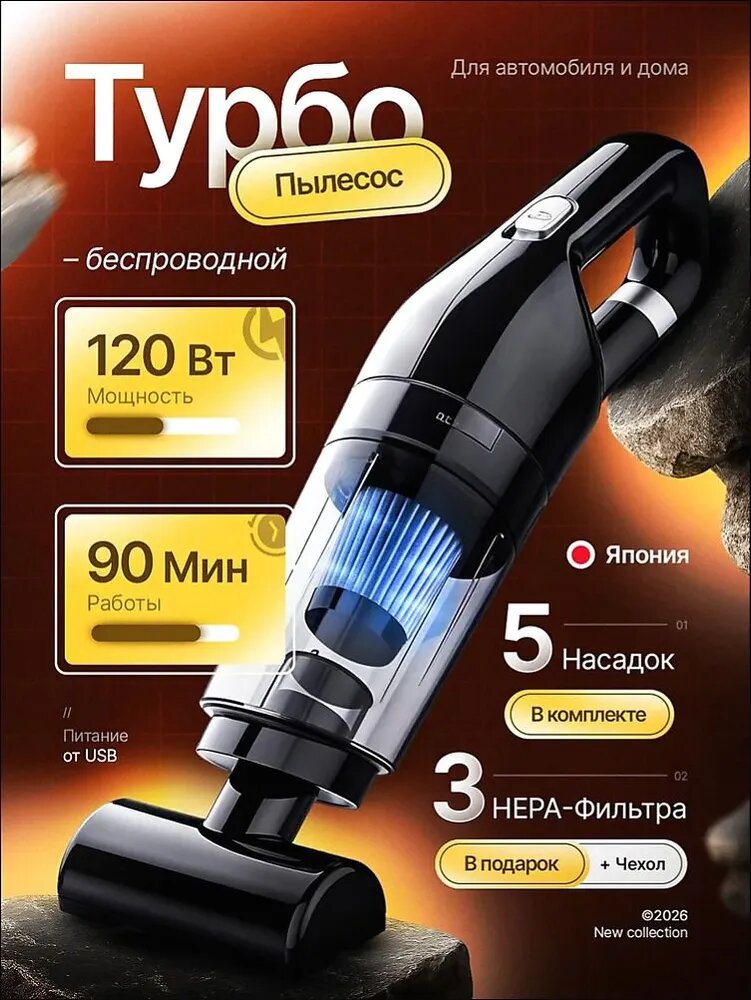 Пылесос для автомобиля ручной беспроводной / автопылесос мощный