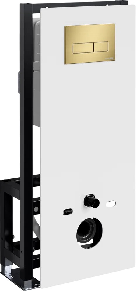 Инсталляция с кнопкой Wasserkraft Glan 66TLT.010. ME. WH. MG03 напольная, 50 см, с регулировкой по высоте, кнопка для унитаза золотая, матовая, с шумоизоляцией