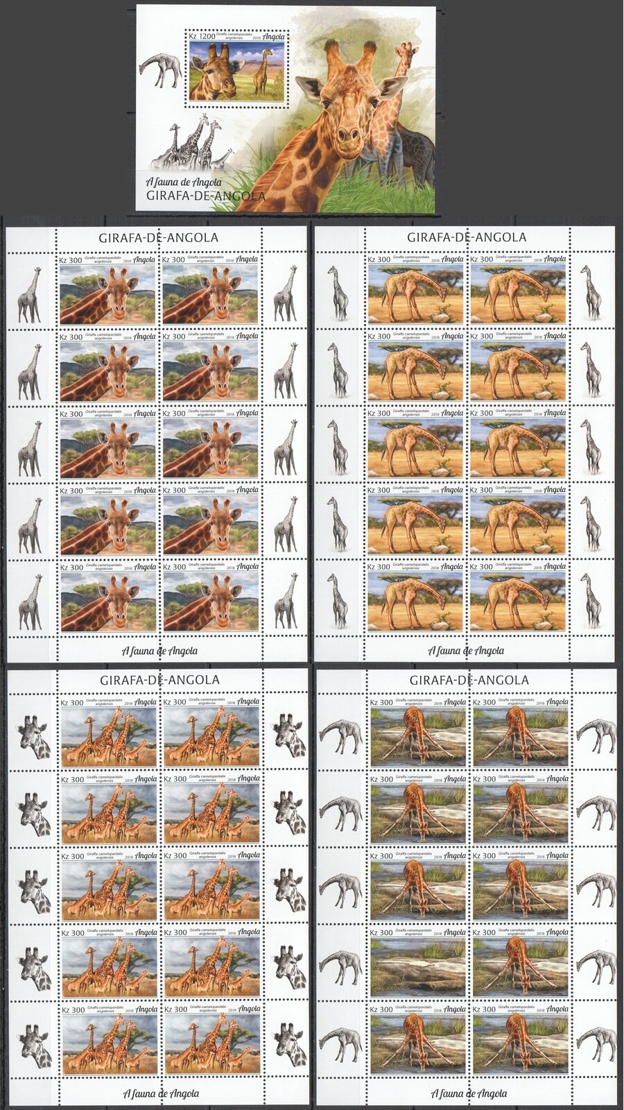 Марки 2018 год Ангола Жирафы Дикие животные Фауна #2026-2029 ! 4 Листа+Bl171 Mnh
