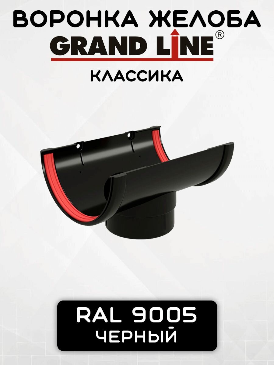 Воронка желоба ПВХ GRAND LINE Классика 120/90 черная (RAL 9005) воронка сливная водосборная (Гранд Лайн)