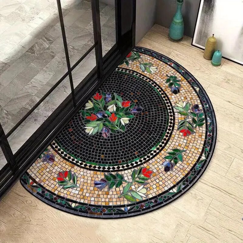 Коврик придверный цветы 50x80 см, полукруглый, полиэстер, арт. 3242961579
