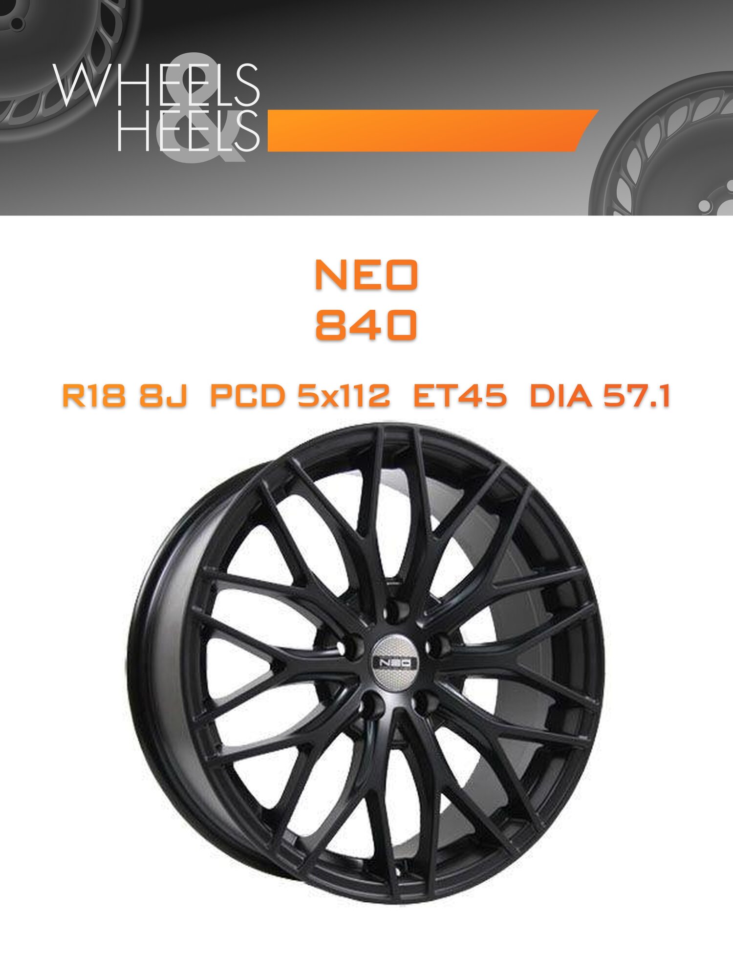 Диск автомобильный литой NEO 840 18x8 5x112 et45 dia57.1 Чёрный матовый