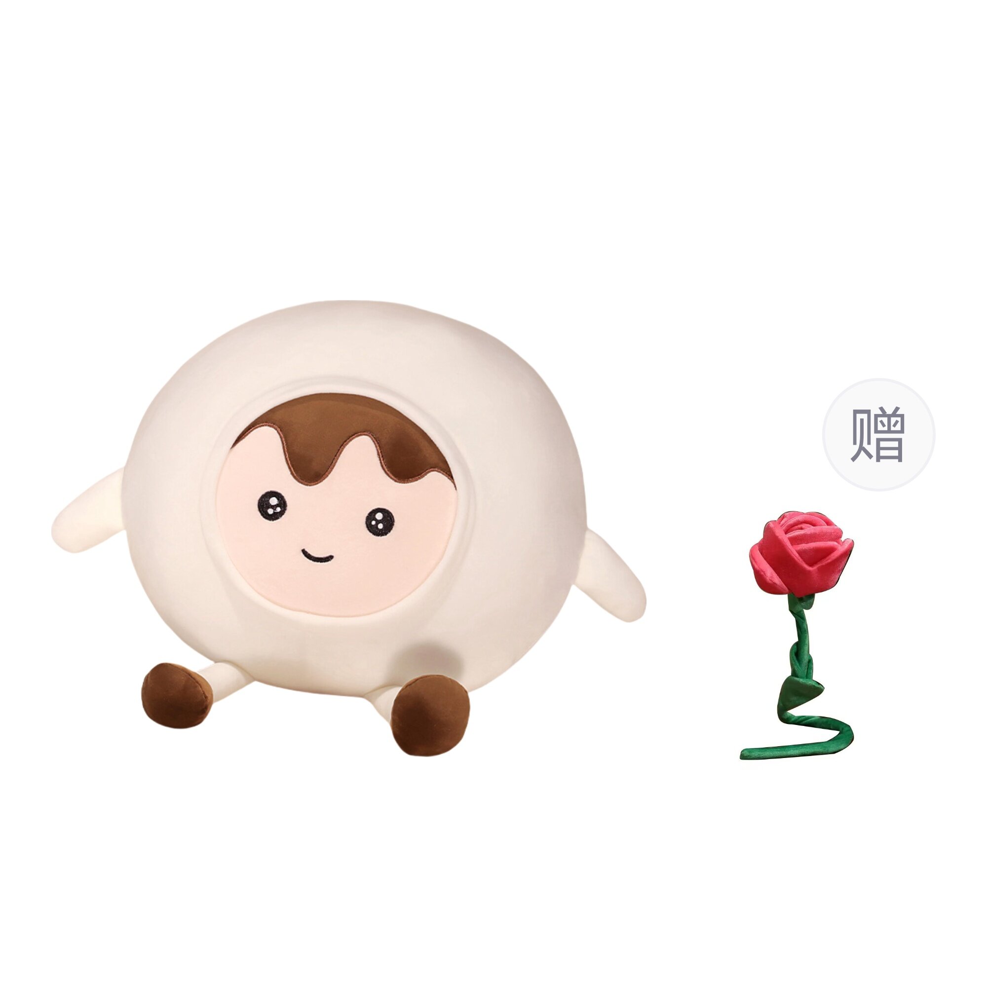 Мягкая игрушка унисекс MENGGEGE Мультяшные таньюань и вонтоны, 15CM EU, Cameo Brown Rice Cake+Free Random Color Rose