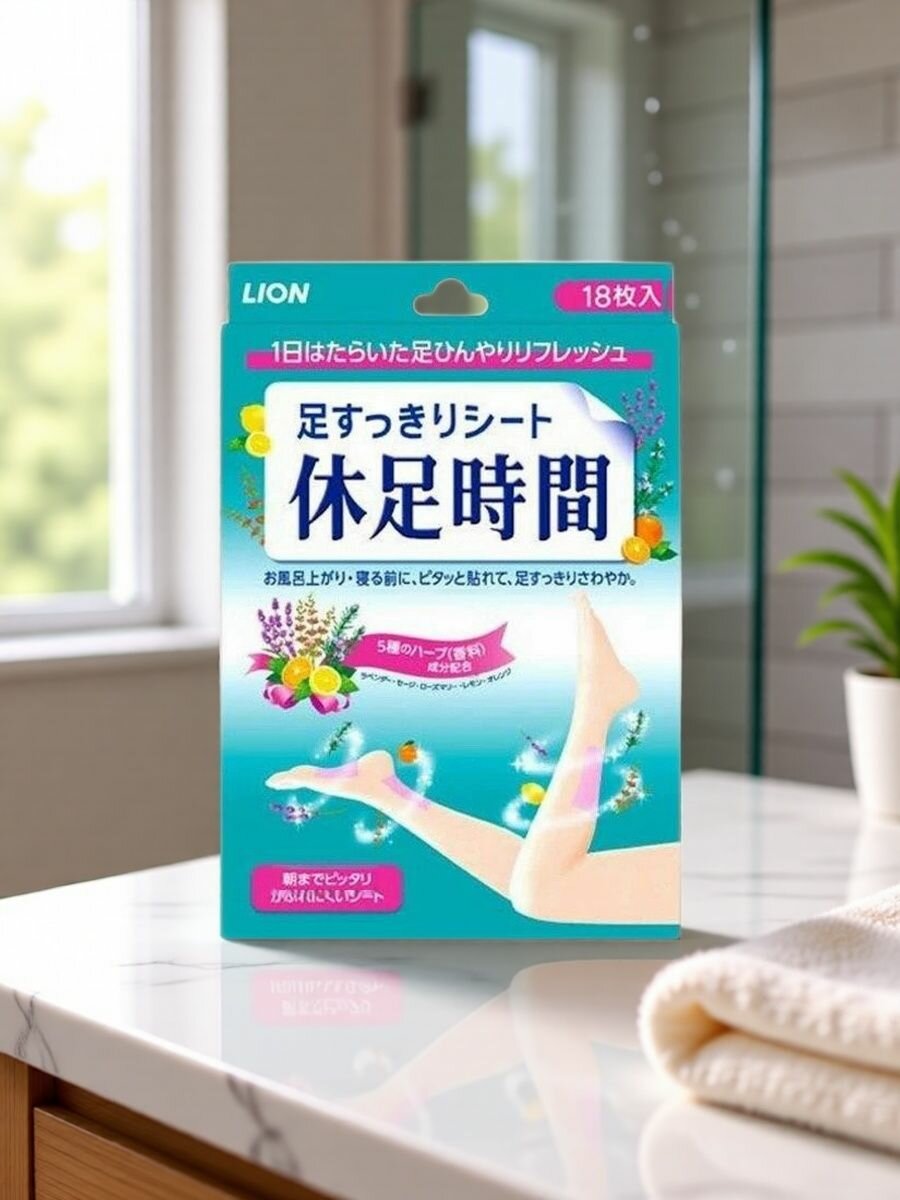 Холодящие платки для ног Lion Kyusoku Jikan Cooling Sheet For Legs, 18 штук