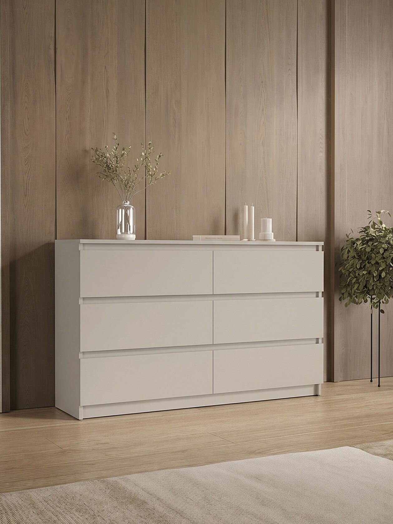 Комод для одежды и хранения вещей Вега с ящиками, 123.6x32.4x75.5 см, Сатин