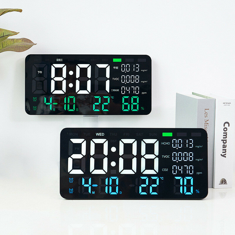 Digital wall clock with formaldehyde testing function and large led screen for home office brand unknown, blue — фото 1