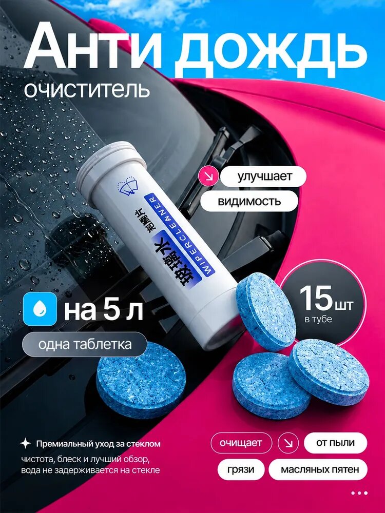Стеклоомыватель, антидождь, защитное омывающее средство в таблетках для автомобильного стекла
