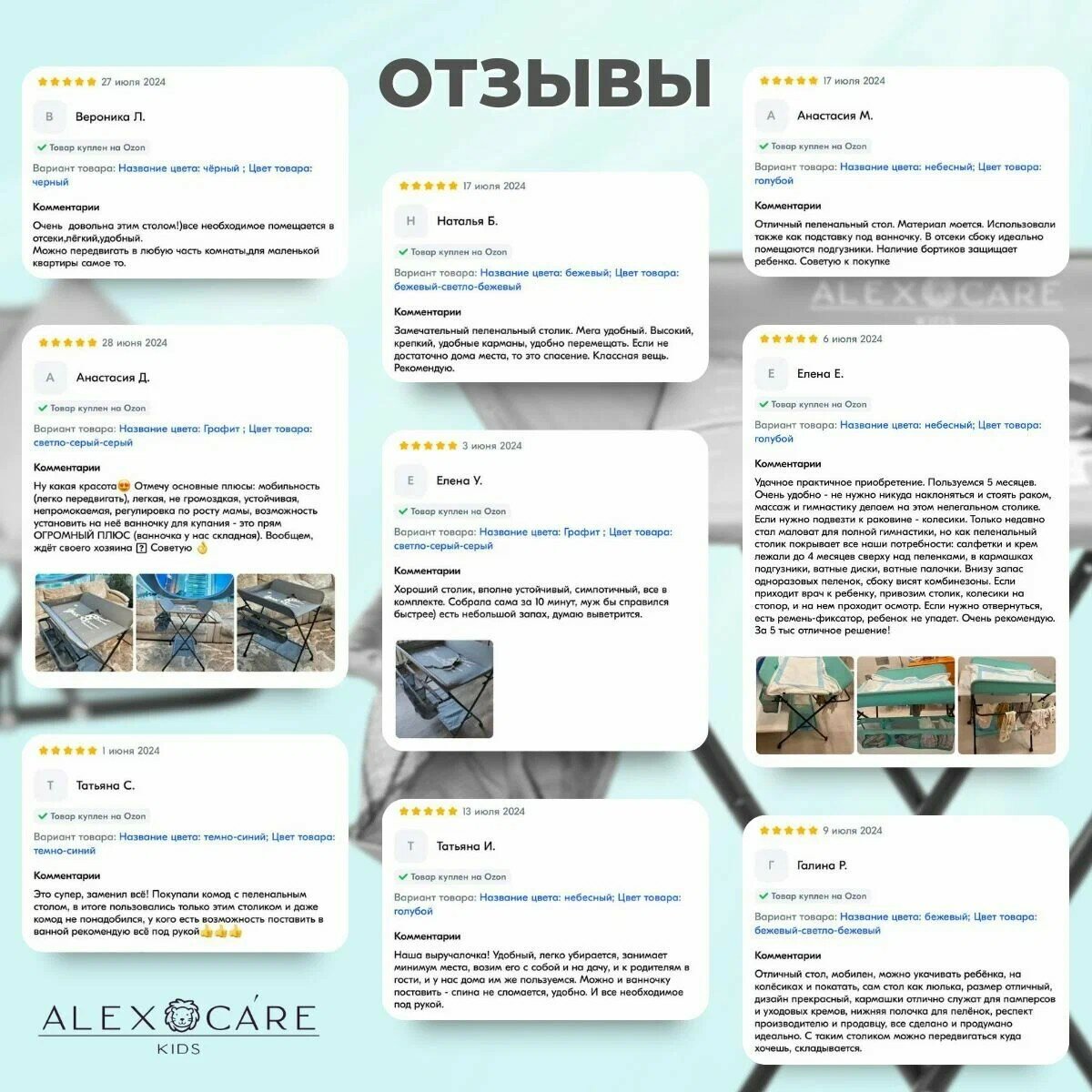 Пеленальный стол ALEXCARE складной светло-серый для новорожденных с полками и карманами — фото 1