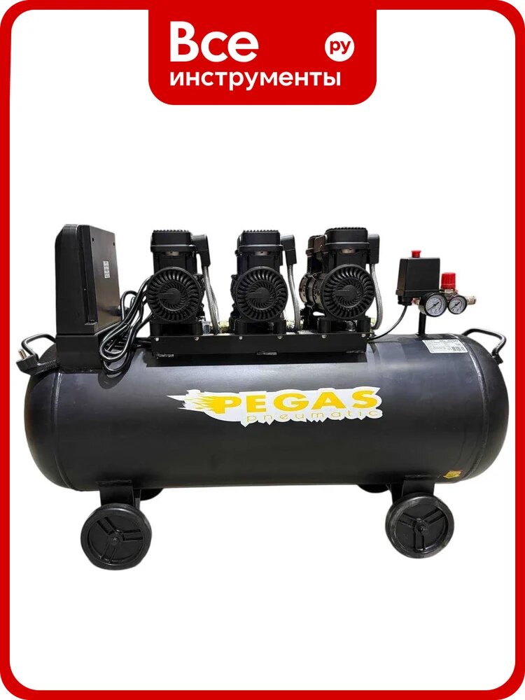 Компрессор малошумный Pegas pneumatic PG-4200, 100 л, 460 л/мин, 4.2 кВт, безмасляный 6623