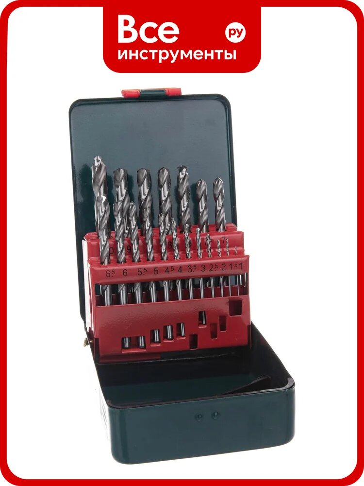 Набор сверл Metabo 627153000 в металлической коробке 19 шт, диаметр 1‑10 мм, HSS‑G, цилиндрический хвостовик