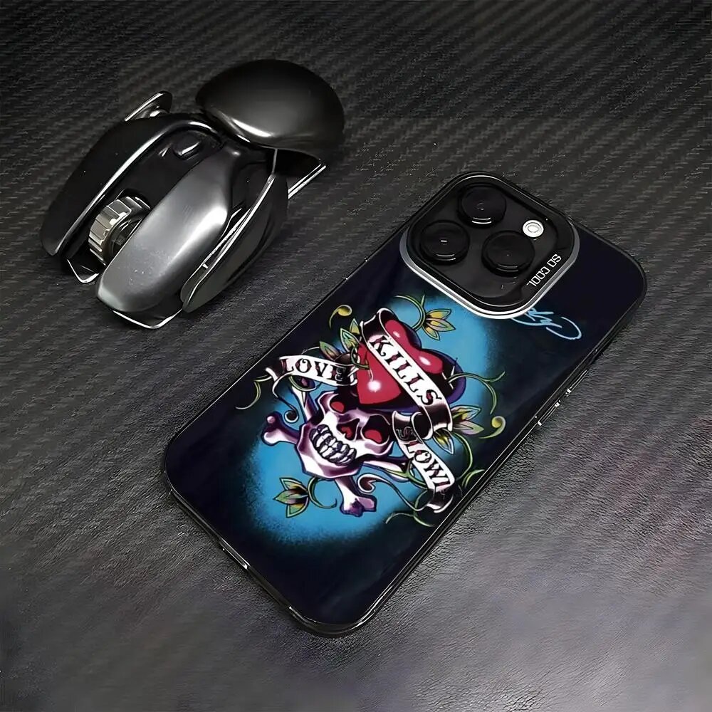 Чехол ED-Hardy TrendBrand LOOG для iPhone 17, 16, 15, 14, 13, 12, 11 Pro Max Plus, серебристый корпус