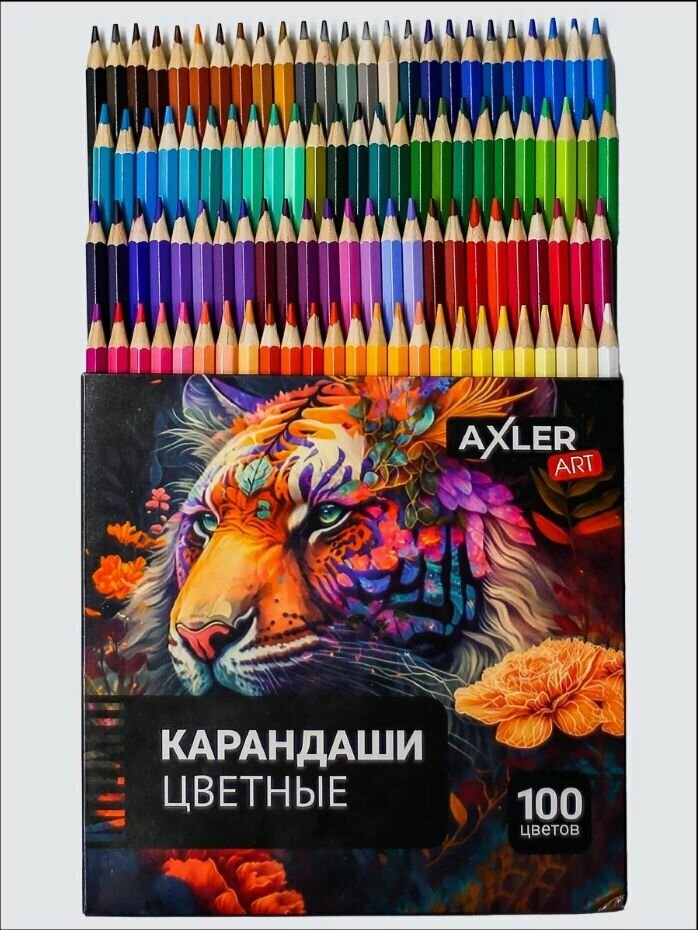 Карандаши цветные AXLER Art для рисования скетчинга и школы, мягкие художественные, набор 100 ярких цветов для начинающих и профессиональных художников, детей и взрослых, шестигранные деревянные