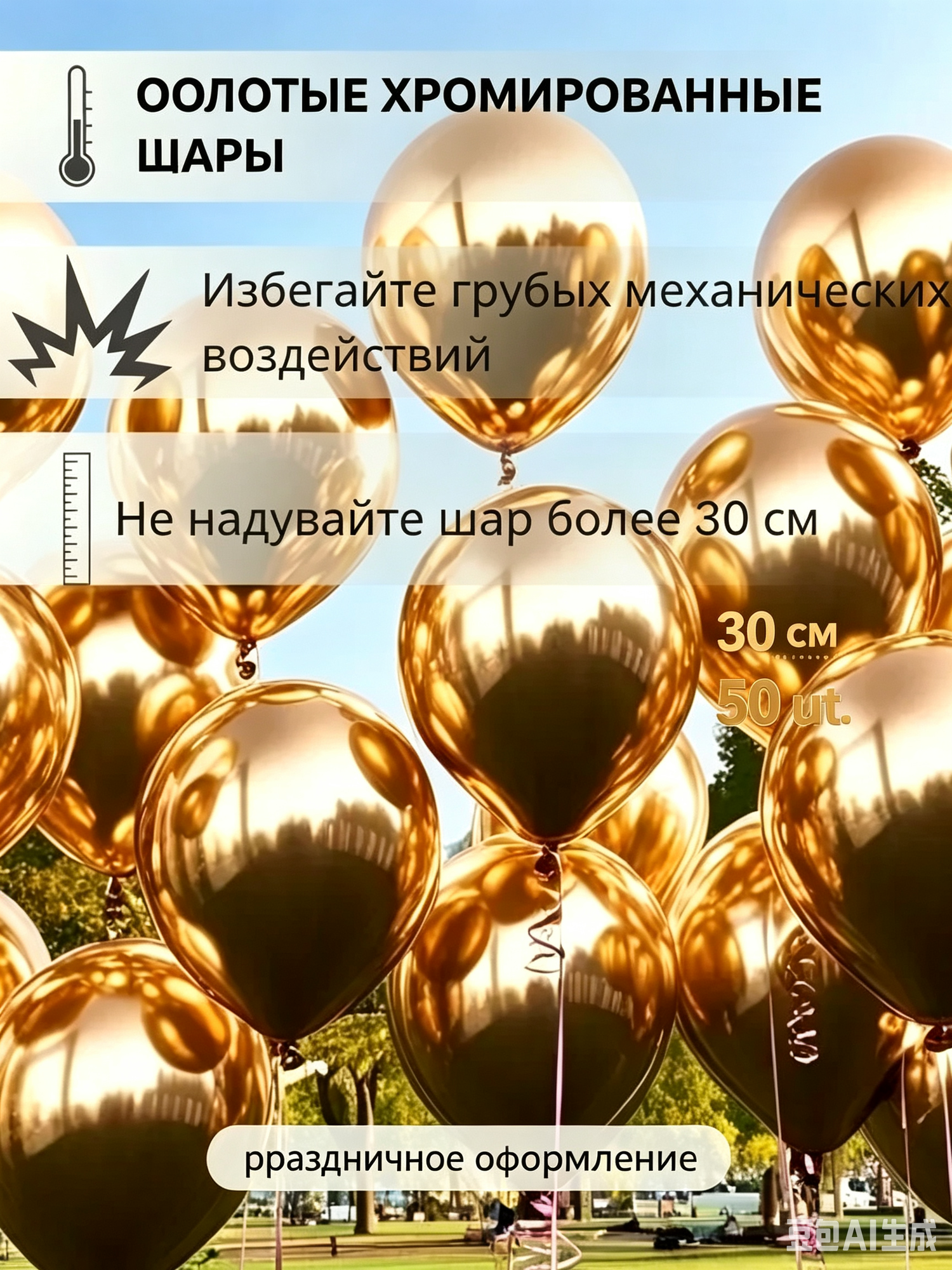 Декоративные золотые хромированные шарики диаметром 30 см, упаковка из 50 штук, большие праздничные шары для оформления