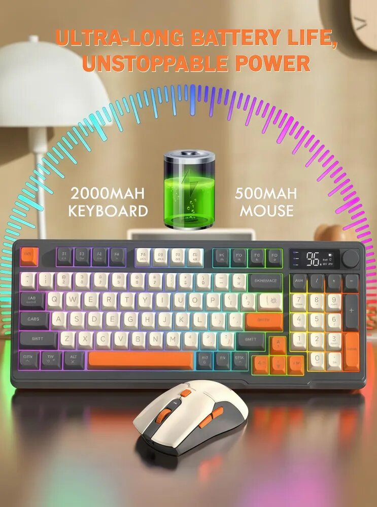 ZIYOULANG Комплект игровая клавиатура, мышь беспроводная FreeWolf-T96, Английская раскладка, коричневый
