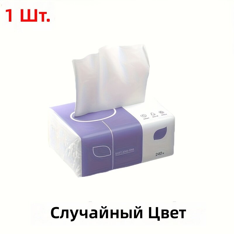 Ультрамягкие четырехслойные утолщенные бумажные платочки 240 листов в портативном диспенсере, без пластика, без втулок, без лишней упаковки, 1 шт.