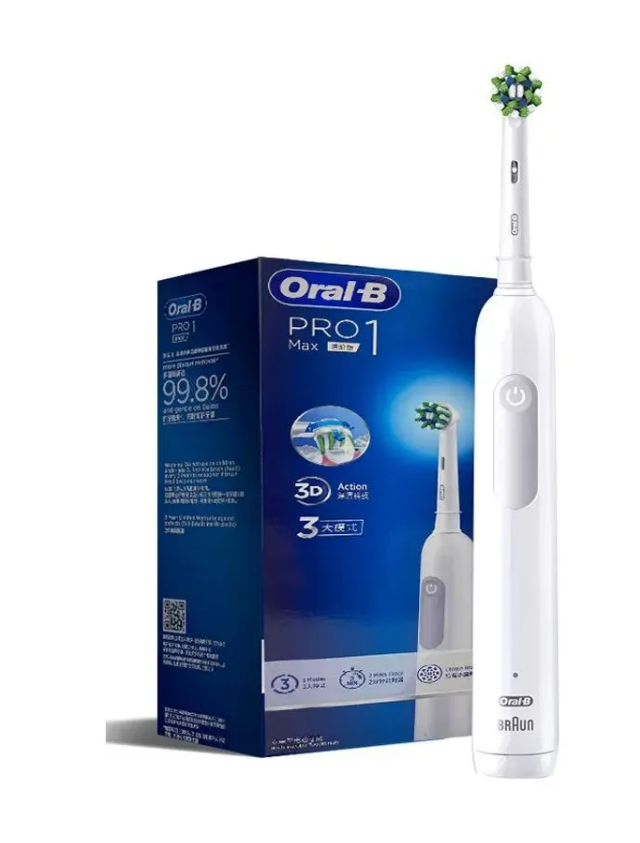 Электрическая зубная щетка Oral-B Pro1 Max Sky Blue, с кейсом, звуковая, отбеливание, таймер, датчик давления, белая