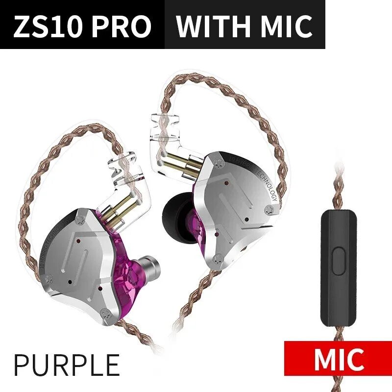 Наушники KZ ZS10 PRO, гибридные наушники-вкладыши 4BA + 1DD, наушники IEM для аудиофилов с басовой музыкой HIFI, Проводная гарнитура для спортивных игр с шумоподавлением,2-контактные съемные мониторы