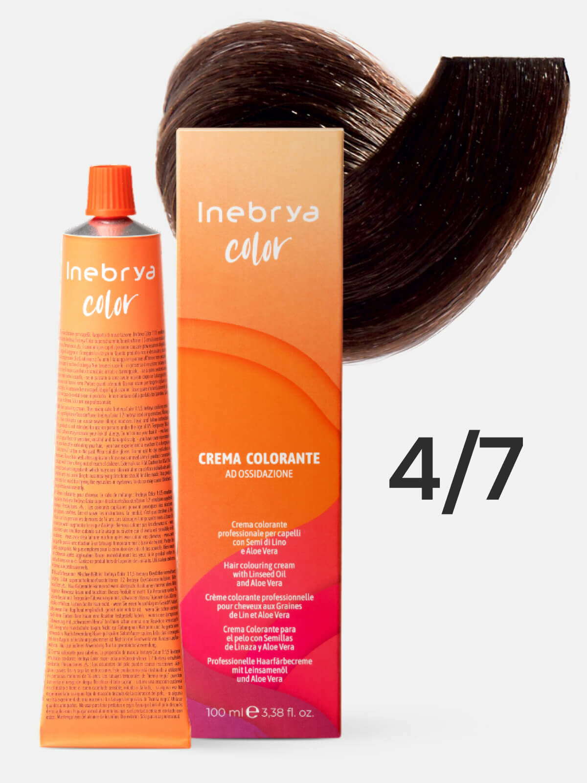Крем - краска для волос профессиональная Inebrya Color Professional 4/7 Каштановый Коричневый, 100 мл