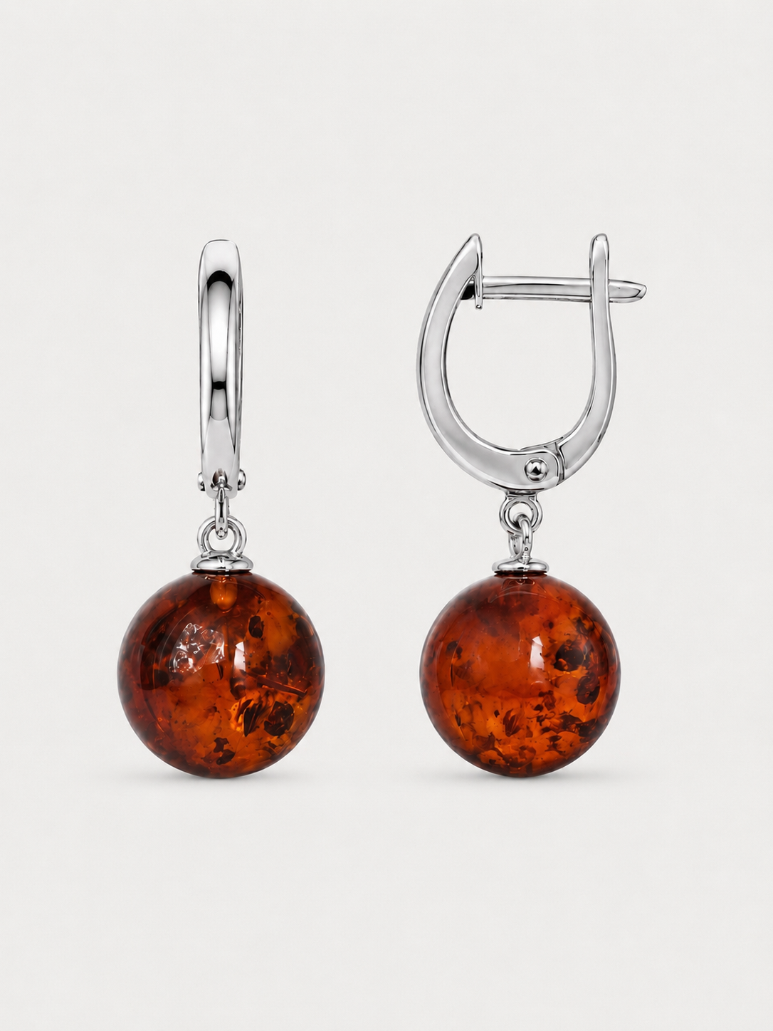 Серьги с подвесками, серебро, 925 проба, родирование, янтарь