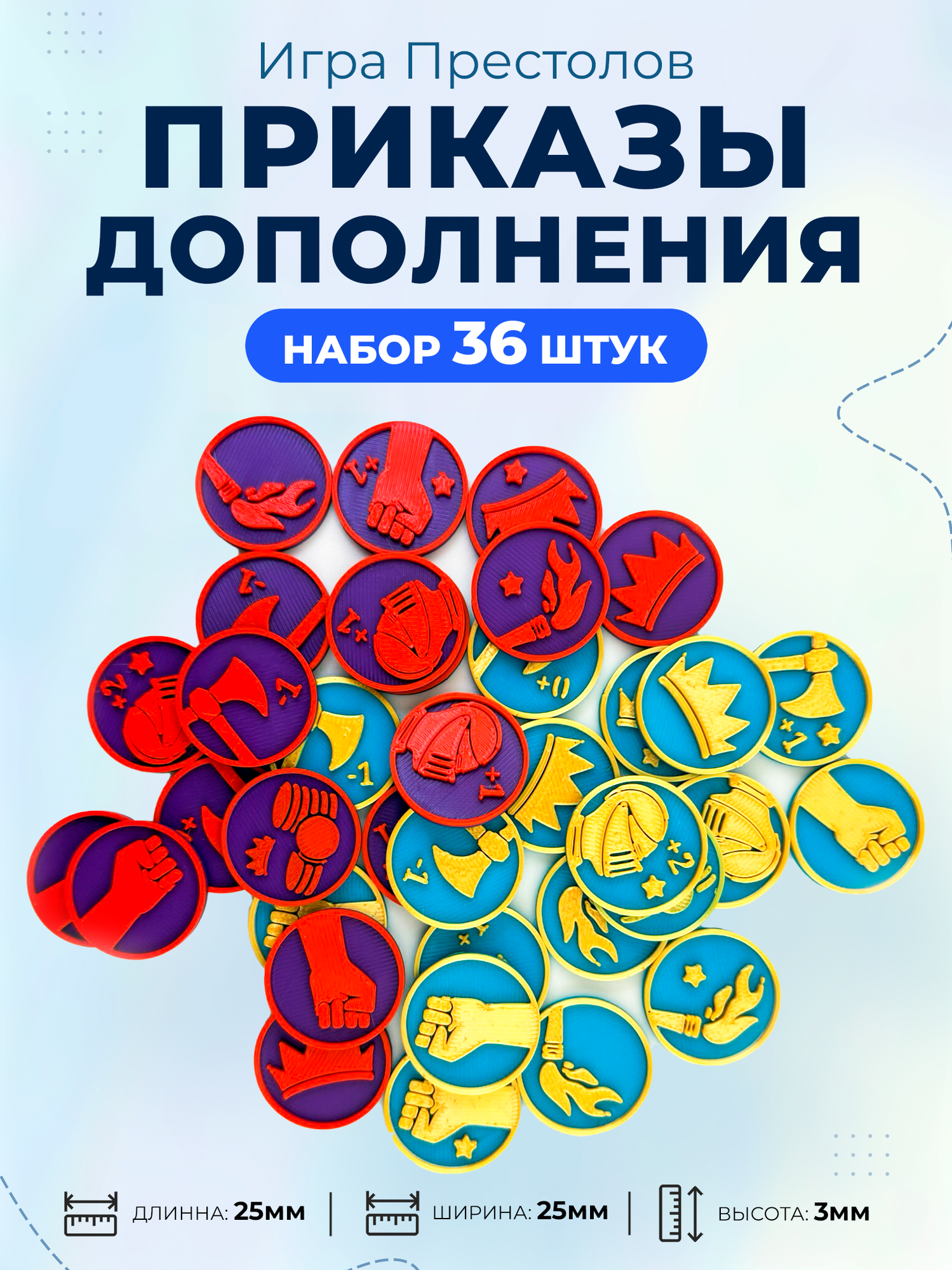 Набор токенов приказов для дополнения 54 шт к настольной игре Игра престолов Game of Thrones