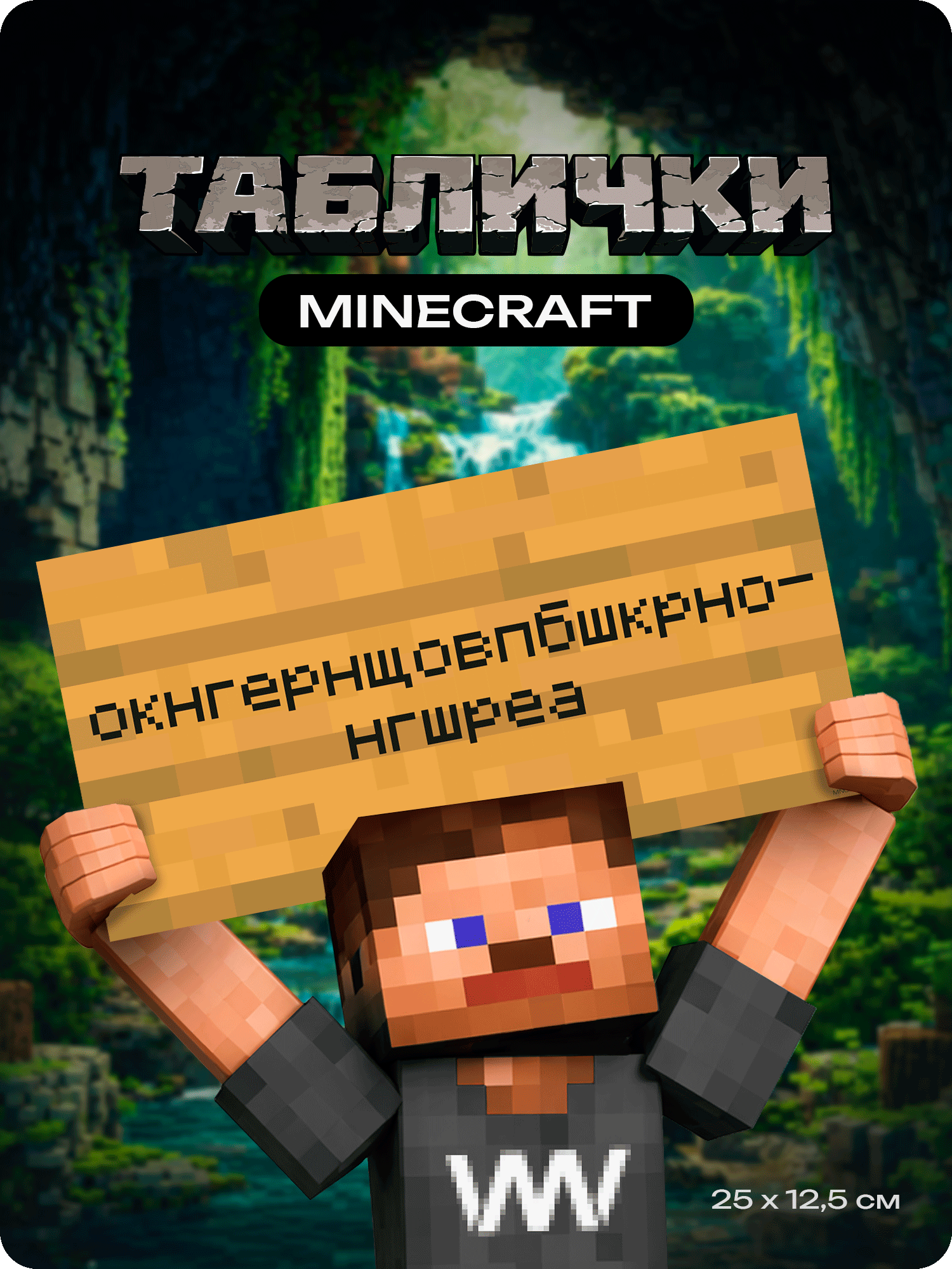 Табличка Майнкрафт с надписью "окнгернщовпбшкрнонгшреа", Minecraft на пластике, на стену, 250х125 мм, Айдентика Технолоджи