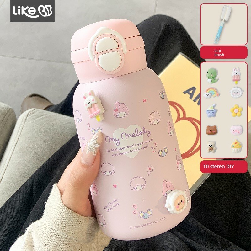 Hello Kitty термос-куб с соломкой, 500 мл, нержавеющая сталь, портативная бутылка для воды, женский, розовый цвет плюс