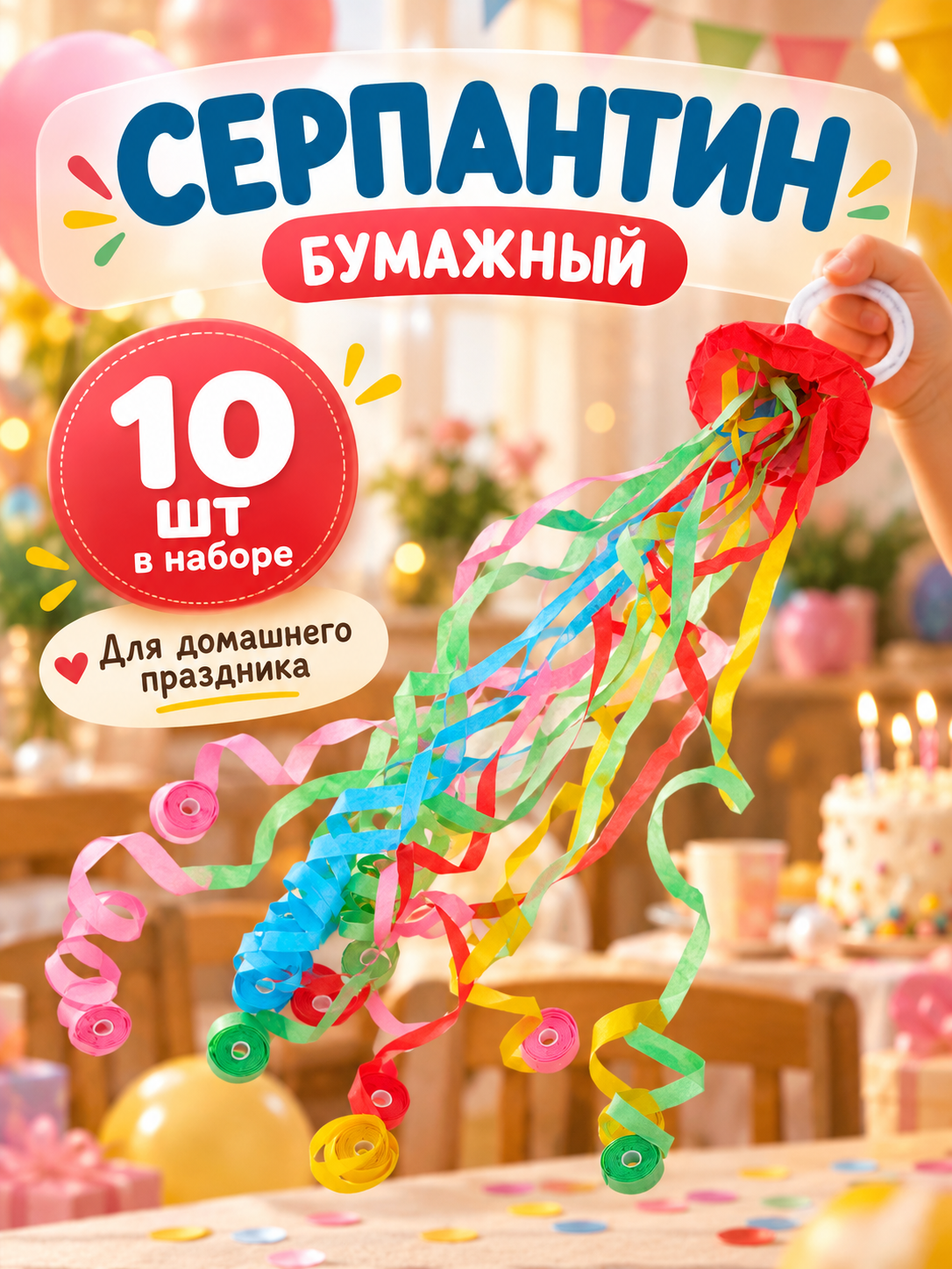 Серпантин бумажный Страна Карнавалия, для фотосессии, 10 штук, разноцветный
