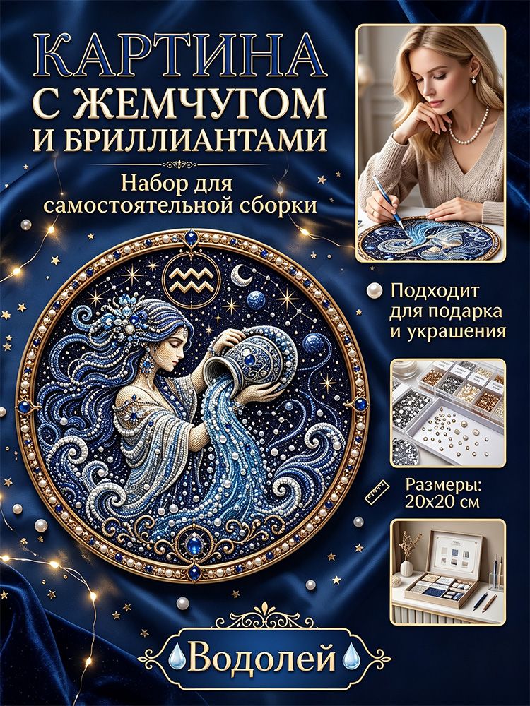 Алмазная мозаика 12 знаков зодиака, круглая, жемчужная, DIY