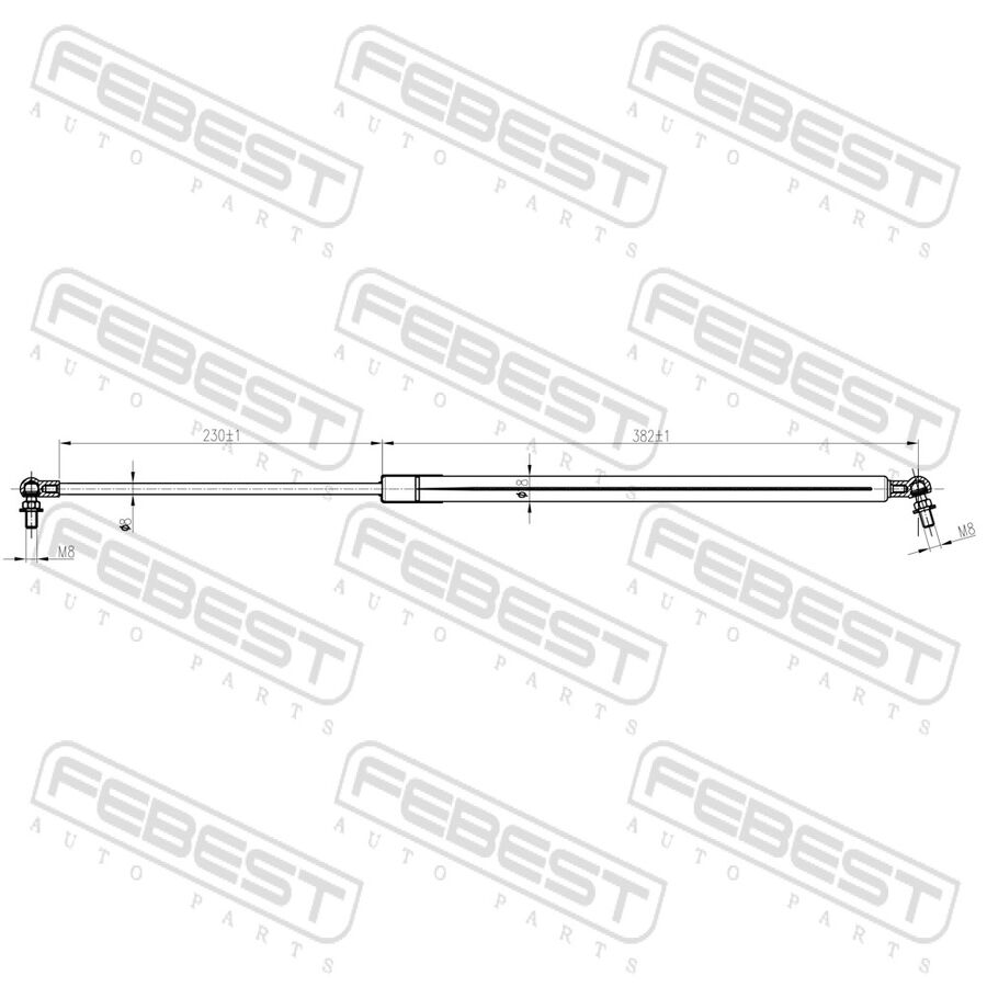 Упор газовый капота l632/280n toyota land cruiser grj200, urj20#, uzj200, vdj200 2007.09- gr (FEBEST 01117-005)