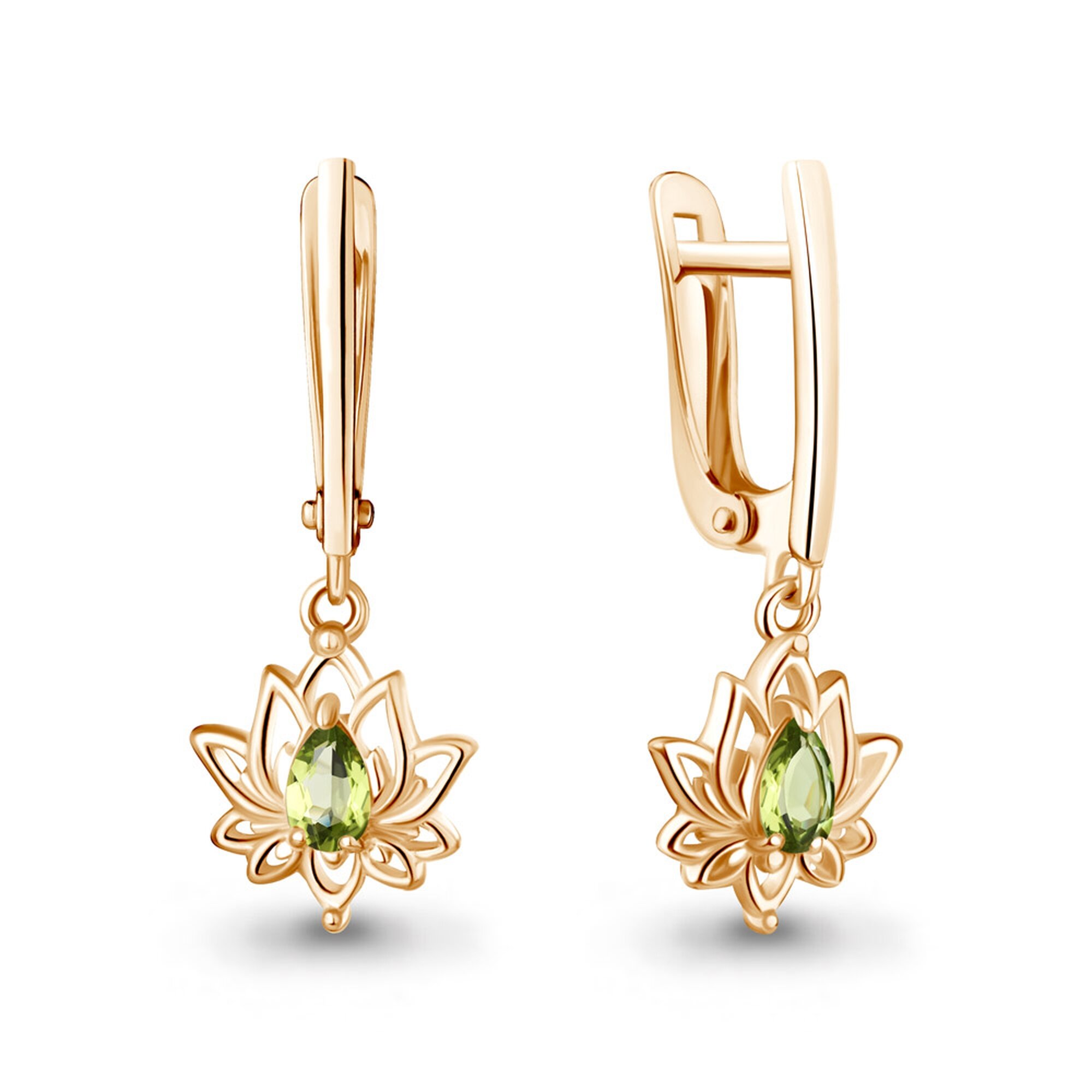 Серьги Diamant online, серебро, 925 проба, золочение, хризолит