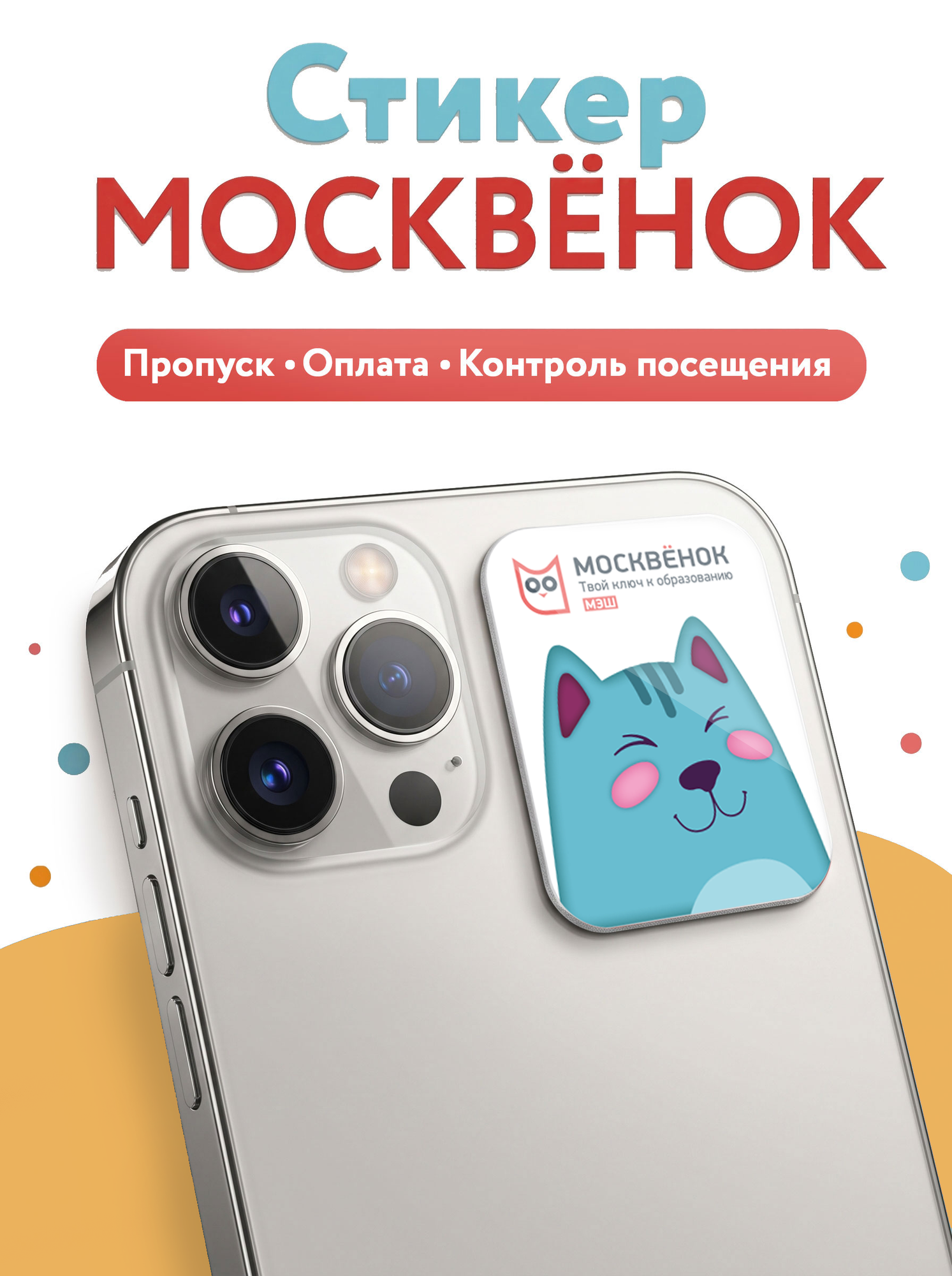 Стикер Москвенок, пропуск карта в школу "Кот", электронная карта школьника