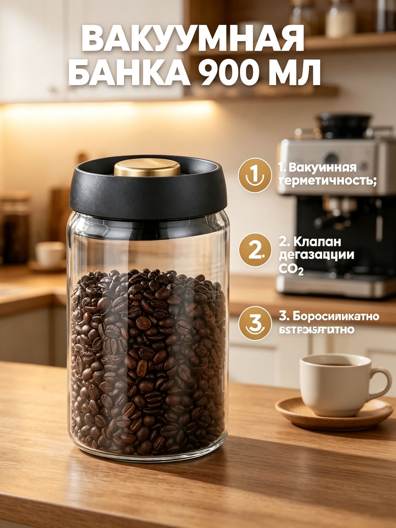 Банка для сыпучих продуктов 900 мл 1 шт боросиликатное стекло