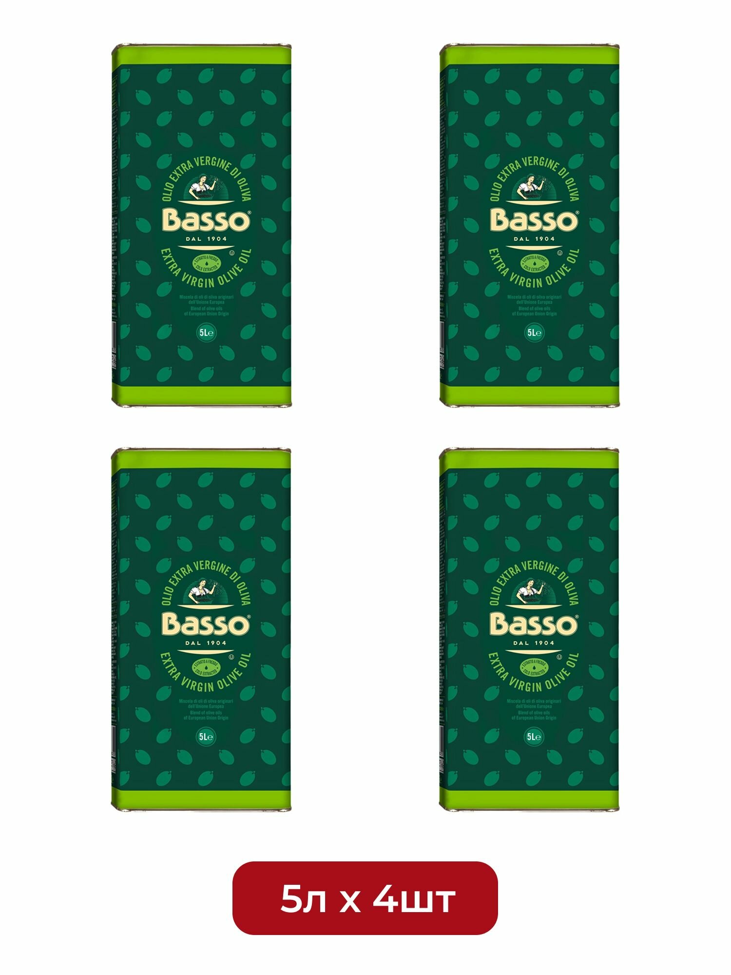 Масло Оливковое Basso Extra Virgin Нерафинированное 5л ж/б х 4шт.
