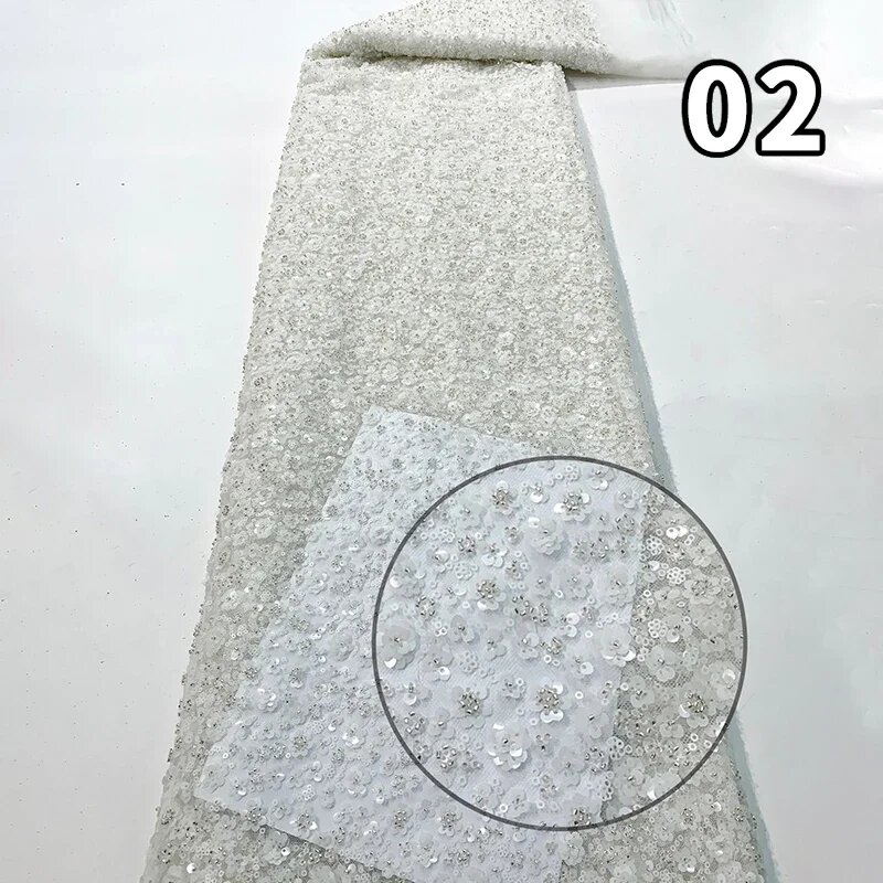 Белая сетка с бисером и пайетками, 125 см, Цвет: 02