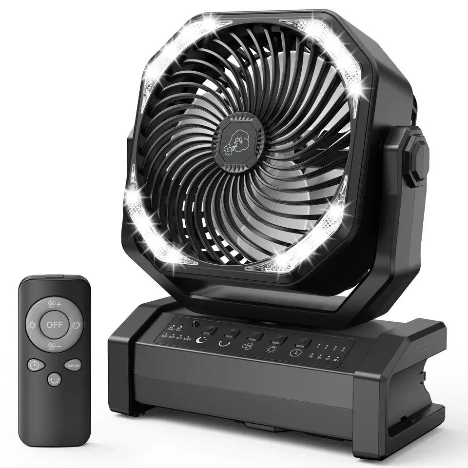 Переносной столовый вентилятор USB Air Circulators 20000mAh беспроводной вентилятор заряжаемый для дома и кемпинга с подсветкой D12 с автоматическим качанием - D12 черный