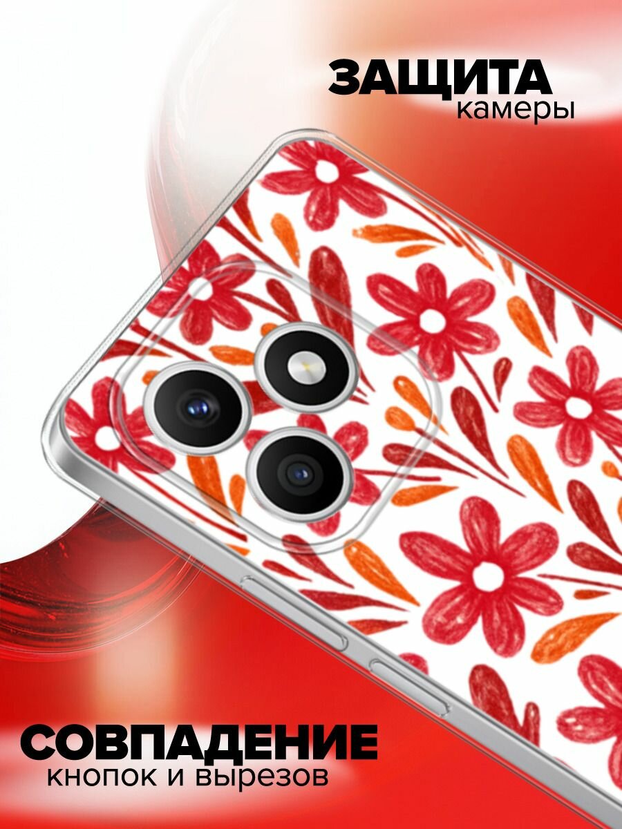 Чехол на Honor X8d / Хонор X8d с принтом Красные акварельные цветы — фото 1