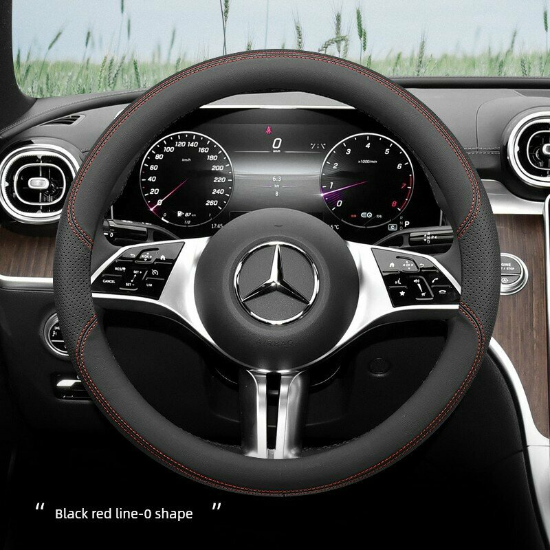 Натуральная кожа рулевая накладка для Mercedes-Benz круглой формы красная полоса для различных моделей