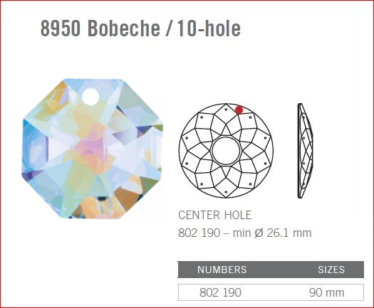 Бобеша для люстр Swarovski 8950 Bobeche с десятью отверстиями, внешний диаметр 90 мм, внутренний диаметр 26,1 мм, цвет Crystal AB
