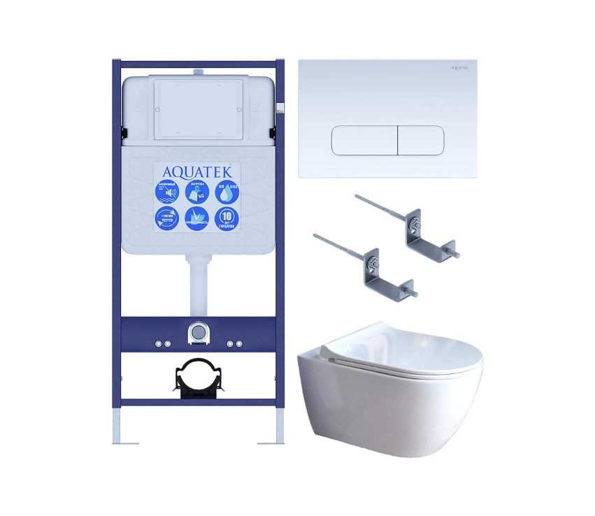 Комплект AQUATEK SET ПОЛАРИС-01-013 4в1 (рама Standard INS-0000012+унитаз Поларис AQ0700-01 с сиденьем+крепеж KKI-0000002+панель смыва KDI-0000013)