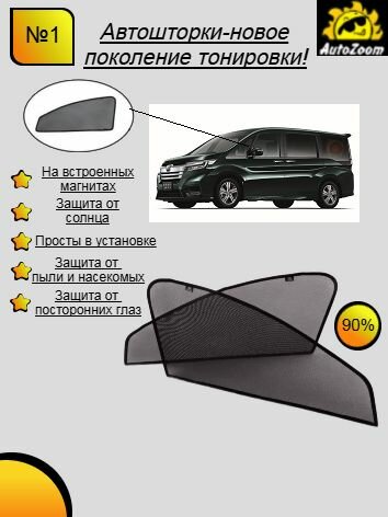 Автошторки магнитные для Honda Stepwgn 5 поколение (RP1-RP5) (c 2015-2021г. в.), на передние двери 2 шт/шторки для автомобиля/съемная тонировка/AutoZoom