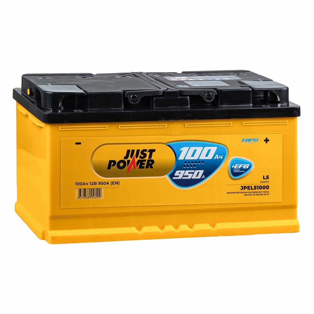 Аккумулятор JUST POWER EFB 100 А/ч обратный R+ 353x175x190 L5 EN 950 А