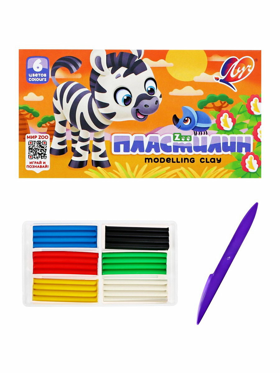 Пластилин "Луч. ZOO", 6 цветов, 90 г, особенности изделия: без особенностей