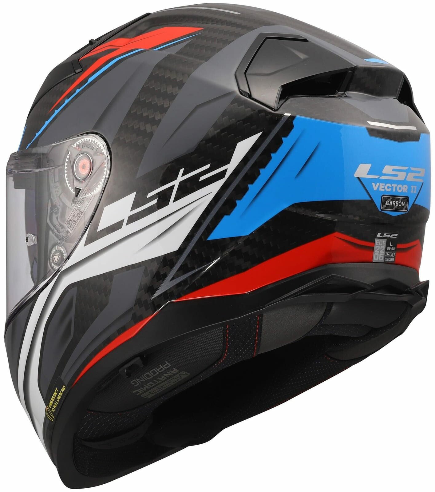 DECATHLON Шлем защитный LS2 FF811 Vector II Carbon Savage, белый/синий/красный, размер 59-60