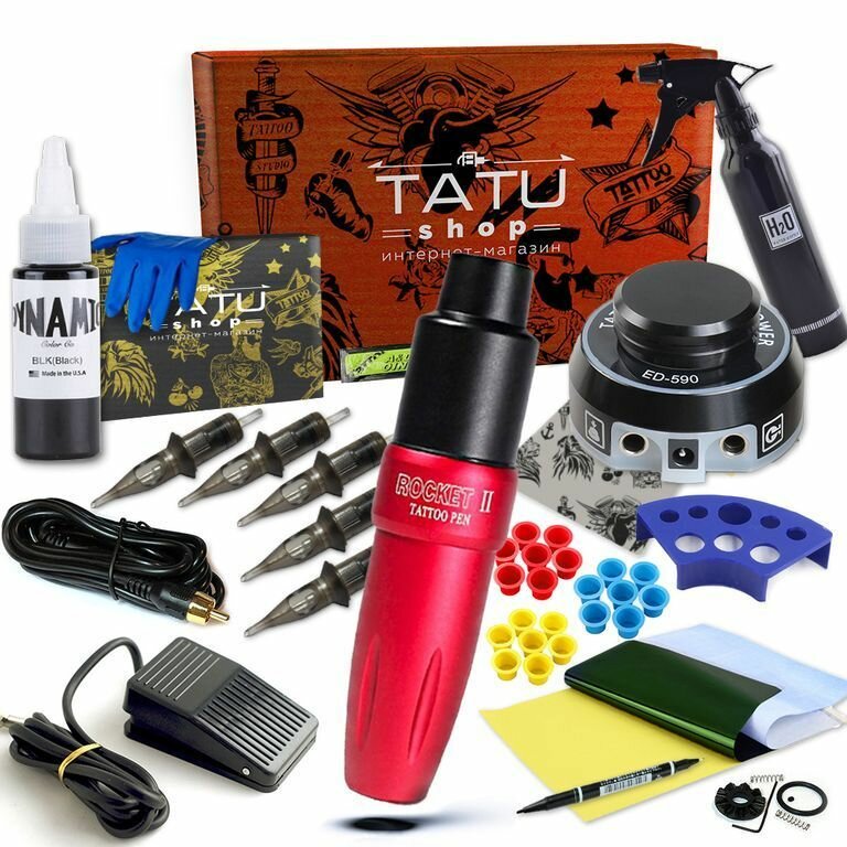 Набор для тату и татуажа с беспроводной машинкой Tattoo KIT - Rocket II