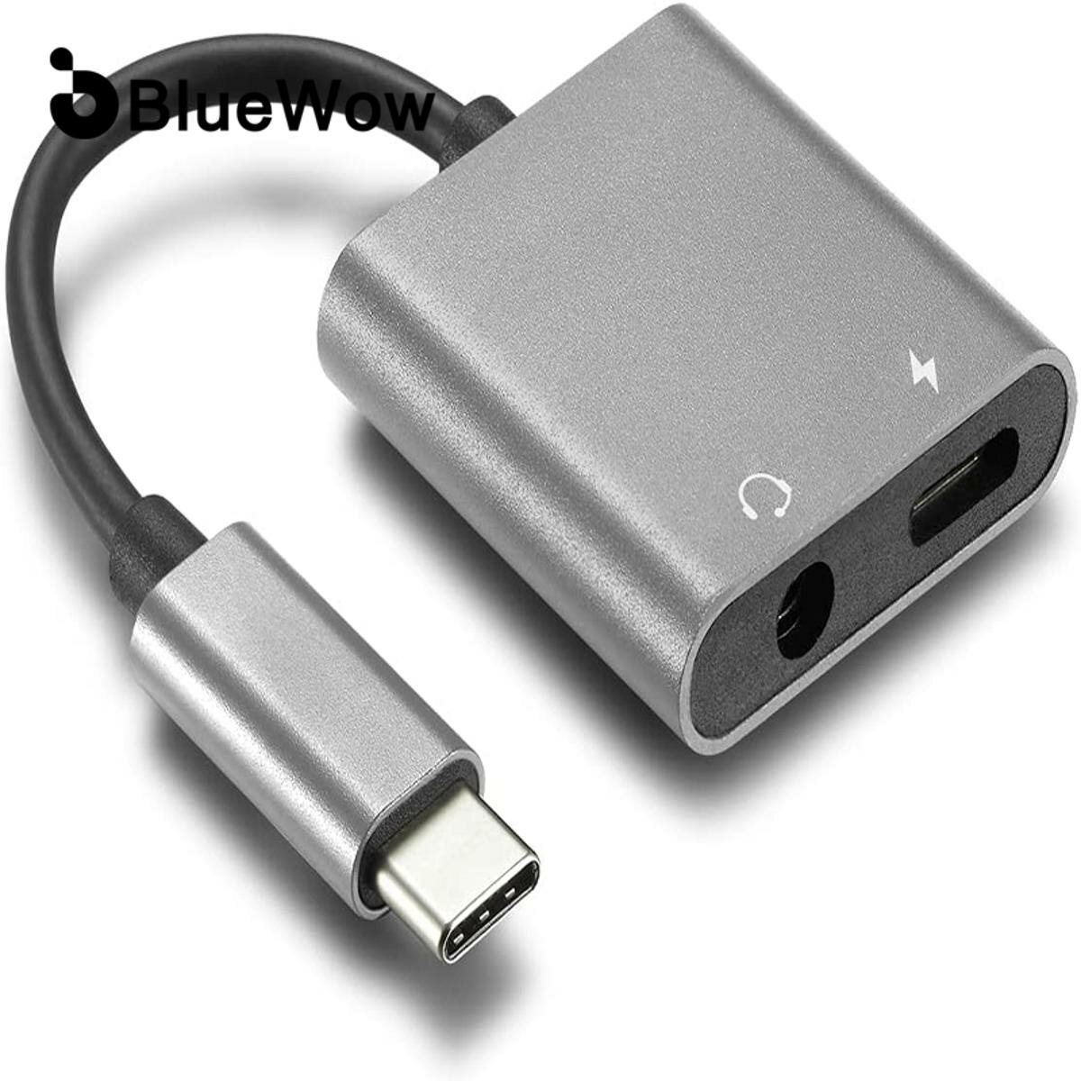 Адаптер BlueWow USB-C на разъем для наушников 3,5 мм, адаптер 2-в-1 USB-C на AUX с зарядкой, совместимый с зарядным конв